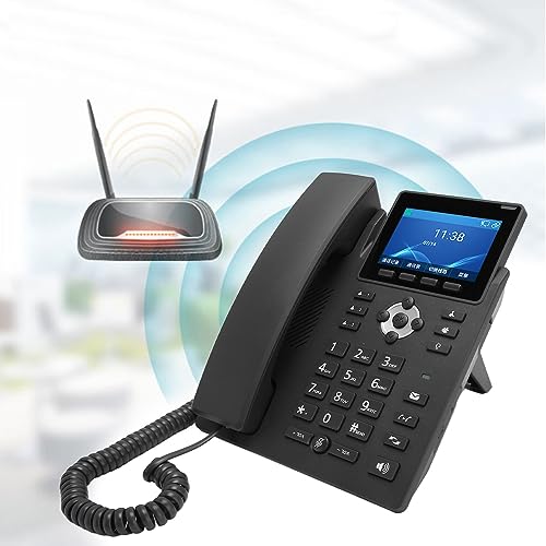 IP Phone for Office Business, VoIP Phone with 3.5 Color Display, Dual Port RJ45 Gigabit Ethernet, 2.4G/5G WiFi, 802.3af PoE, 8 Programmable Buttons, Power Adapter (US Plug)