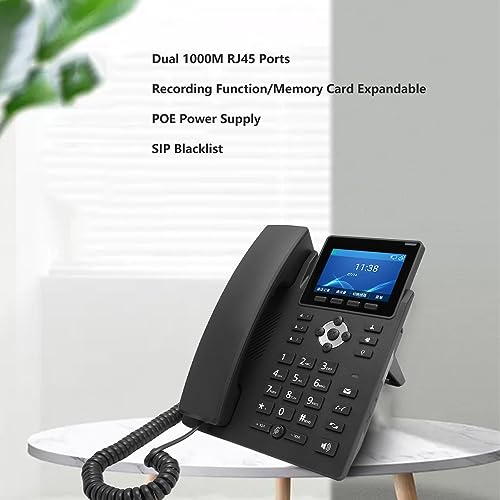 IP Phone for Office Business, VoIP Phone with 3.5 Color Display, Dual Port RJ45 Gigabit Ethernet, 2.4G/5G WiFi, 802.3af PoE, 8 Programmable Buttons, Power Adapter (US Plug)