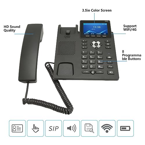 IP Phone for Office Business, VoIP Phone with 3.5 Color Display, Dual Port RJ45 Gigabit Ethernet, 2.4G/5G WiFi, 802.3af PoE, 8 Programmable Buttons, Power Adapter (US Plug)