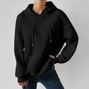 iHPH7 Women's Casual Long Sleeve Drawstring Y2K Pullover Sweaters Hooded Knitted Thickened Jacquard Loose Slouchy Jumper Black