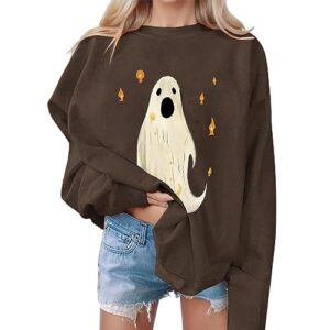 iHPH7 Womens Fall Casual Oversized Crewneck Sweatshirt Ghost Print Cute Pullovers Shirts Hey Pumpkin Halloween Girl Hoodie Top