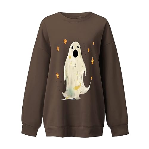 iHPH7 Womens Fall Casual Oversized Crewneck Sweatshirt Ghost Print Cute Pullovers Shirts Hey Pumpkin Halloween Girl Hoodie Top