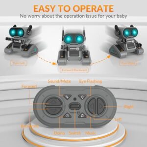 STEMTRON RC Robot Toys for Kids, Rechargeable Remote Control Robot Toy for Boys & Girls, with Auto Demo, Dance Moves, Music, Shining 7 Colors LED Eyes & Flexible Head, Ears & Arms