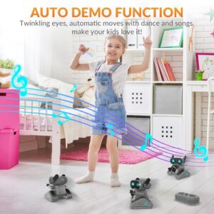 STEMTRON RC Robot Toys for Kids, Rechargeable Remote Control Robot Toy for Boys & Girls, with Auto Demo, Dance Moves, Music, Shining 7 Colors LED Eyes & Flexible Head, Ears & Arms