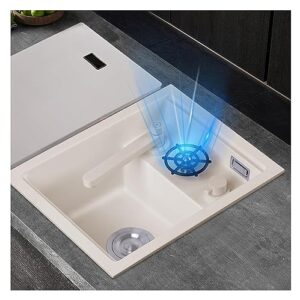 dokers waterfall kitchen sink kitchen sink quartz stone white invisible small sink with cup washer kitchen single sink hidden bar island sink (color : 1, size : 48x38x22.5cm)