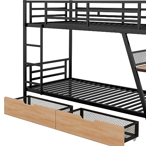 VilroCaz Multi-Functional Twin Size Metal Bunk Bed with Built-in Desk and Light, Metal Bunk Bed Frame with Safety Guardrail and 2 Storage Drawers, Trapezoid Design Bunk Bed for Kids Teens Adults