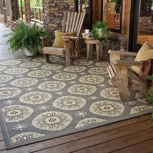 style haven bar harbour grey/gold floral indoor/outdoor area rug 3'7" x 5'6" 4' x 6' accent, outdoor, indoor entryway, kitchen, patio rectangle