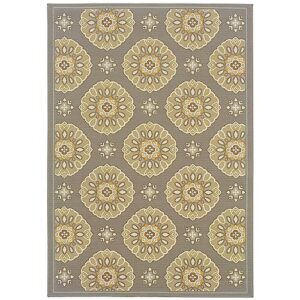 Style Haven Bar Harbour Grey/Gold Floral Indoor/Outdoor Area Rug 3'7" x 5'6" 4' x 6' Accent, Outdoor, Indoor Entryway, Kitchen, Patio Rectangle