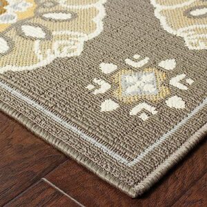 Style Haven Bar Harbour Grey/Gold Floral Indoor/Outdoor Area Rug 3'7" x 5'6" 4' x 6' Accent, Outdoor, Indoor Entryway, Kitchen, Patio Rectangle