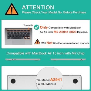 MOSISO Compatible with MacBook Air 15 inch Case 2023 Release A2941 M2 Chip, Protective Plastic Hard Shell Case Cover&Vertical Sleeve Bag with Pocket, Crystal Clear&Black