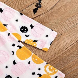 1-6T Toddler Kids Baby Girls Halloween Outfits Ghost Pumpkin Print Long Sleeve Dress Winter Clothes (Yellow, 5-6 T)