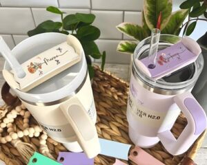 personalized birth flower tumbler topper, 40 30 64 oz personalized tumbler topper tumbler cup accessory name plate