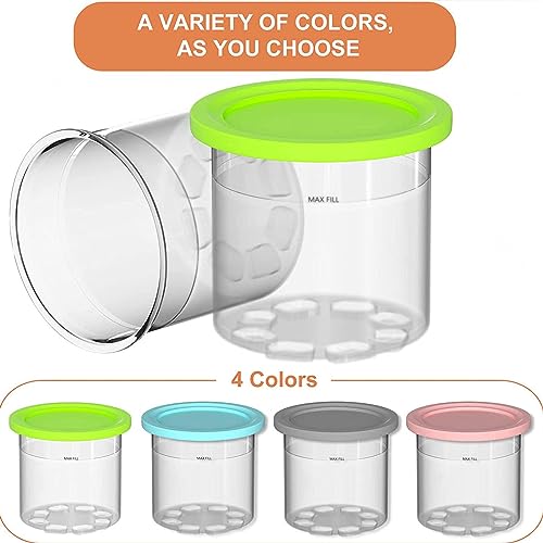 2/4/6PCS Creami Pint Containers , for Creami Ninja Ice Cream ,16 OZ Ice Cream Containers With Lids Dishwasher Safe,Leak Proof Compatible NC301 NC300 NC299AMZ Series Ice Cream Maker ,Gray+Green-6PCS