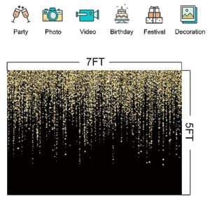 YMWQLAL Black and Gold Glitter Party Photo Backdrop Black Gold Glitter Sequin Spots Photography Background for Birthday Anniversary Prom Sparkle Banner Photo Shoot Props Decoration (7x5 FT)