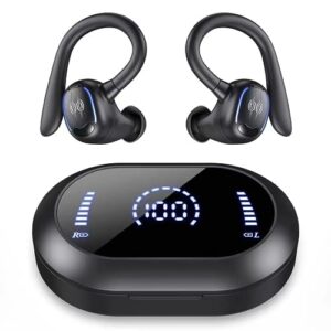 wireless earbuds bluetooth headphones low latency cruising hanging ears immersive hifi charging case digital display headset premium deep bass for sports running gaming black