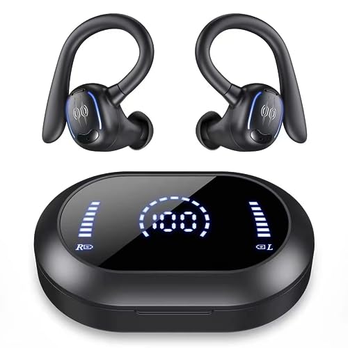 Wireless Earbuds Bluetooth Headphones Low Latency Cruising Hanging Ears Immersive HiFi Charging Case Digital Display Headset Premium Deep Bass for Sports Running Gaming Black