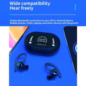 Wireless Earbuds Bluetooth Headphones Low Latency Cruising Hanging Ears Immersive HiFi Charging Case Digital Display Headset Premium Deep Bass for Sports Running Gaming Black