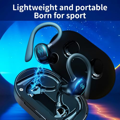 Wireless Earbuds Bluetooth Headphones Low Latency Cruising Hanging Ears Immersive HiFi Charging Case Digital Display Headset Premium Deep Bass for Sports Running Gaming Black