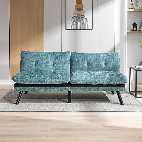 Futon Sofa Bed,Convertible Folding Futon Couch Breathable Small Couch for Compact Living Studio in Living Room and Bedroom,Offices,Dorm Loveseat (Mint Green)