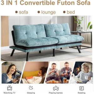 Futon Sofa Bed,Convertible Folding Futon Couch Breathable Small Couch for Compact Living Studio in Living Room and Bedroom,Offices,Dorm Loveseat (Mint Green)