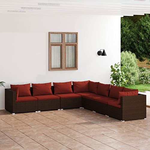 WHOPBXGAD 7 Piece Patio Lounge Set Deck Furniture,Gardens Patio Furniture,Designed for use on lawns, terraces, poolsides, patios and Gardens,with s Poly Rattan Brown