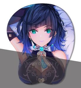 yelan 3d anime mousepads, genshin impact silicone gel wrist ergonomics gaming mice mat, comic wrist rest support oppai mouse pad (yelan a)