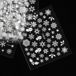 30 Sheets Christmas Nail Art Stickers White Snowflake 3D Self-Adhesive Nail Decals Winter Xmas Elk Snowman Designs Nail Supplies Christmas Cute Nail Decoration for Women and Kids Manicure Accessories