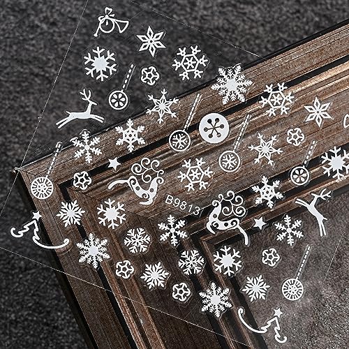 30 Sheets Christmas Nail Art Stickers White Snowflake 3D Self-Adhesive Nail Decals Winter Xmas Elk Snowman Designs Nail Supplies Christmas Cute Nail Decoration for Women and Kids Manicure Accessories