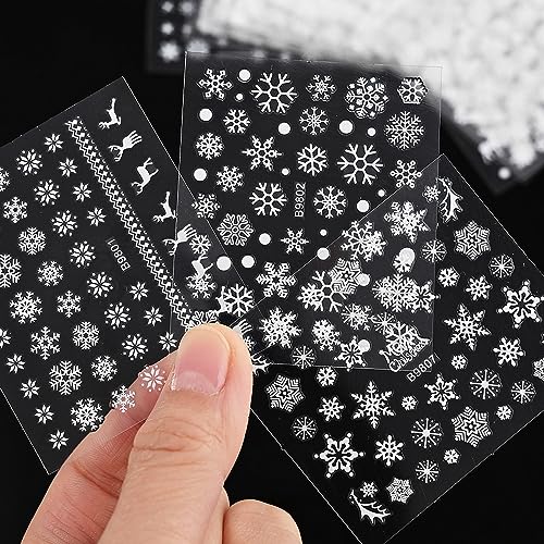 30 Sheets Christmas Nail Art Stickers White Snowflake 3D Self-Adhesive Nail Decals Winter Xmas Elk Snowman Designs Nail Supplies Christmas Cute Nail Decoration for Women and Kids Manicure Accessories