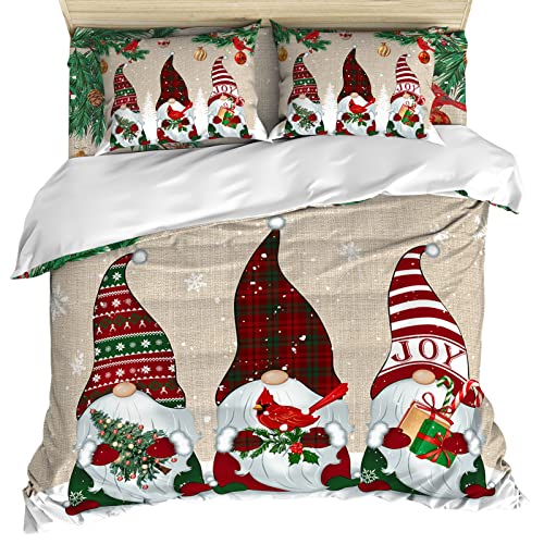 3 Pieces Quilt Bedding Set Soft Microfiber Quilt, Christmas Bedding Quilt Sets Bed Quilt Set for Adult Teen, Easy Care California King, Gnomes Xmas Pine Berries Farmhouse Burlap DUNGG7742