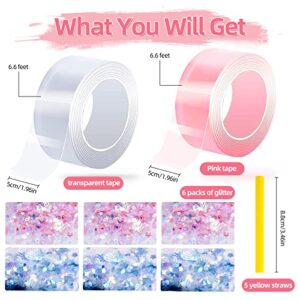 Nano Tape Bubble Kit for Kids,Nano Double Sided Adhesive Gel Grip Traceless Tape, Nano Magic Tape Bubbles,Nano Bubble Tape Toy Kit Glitter,13.5 FT × 2inch,DIY for Kids Party Favor Gifts Popular Toys