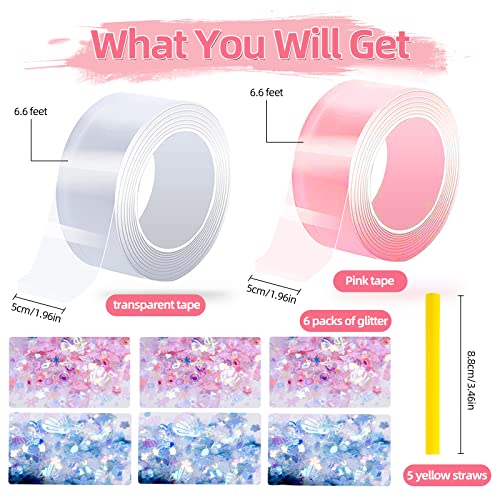 Nano Tape Bubble Kit for Kids,Nano Double Sided Adhesive Gel Grip Traceless Tape, Nano Magic Tape Bubbles,Nano Bubble Tape Toy Kit Glitter,13.5 FT × 2inch,DIY for Kids Party Favor Gifts Popular Toys