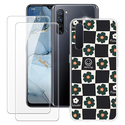 MILEGAO Oppo Reno 3 Case + 2PCS Screen Protector Tempered Glass, Ultra Thin Bumper Shockproof Soft TPU Silicone Cover Case for Oppo Reno 3 5G (6.4”)