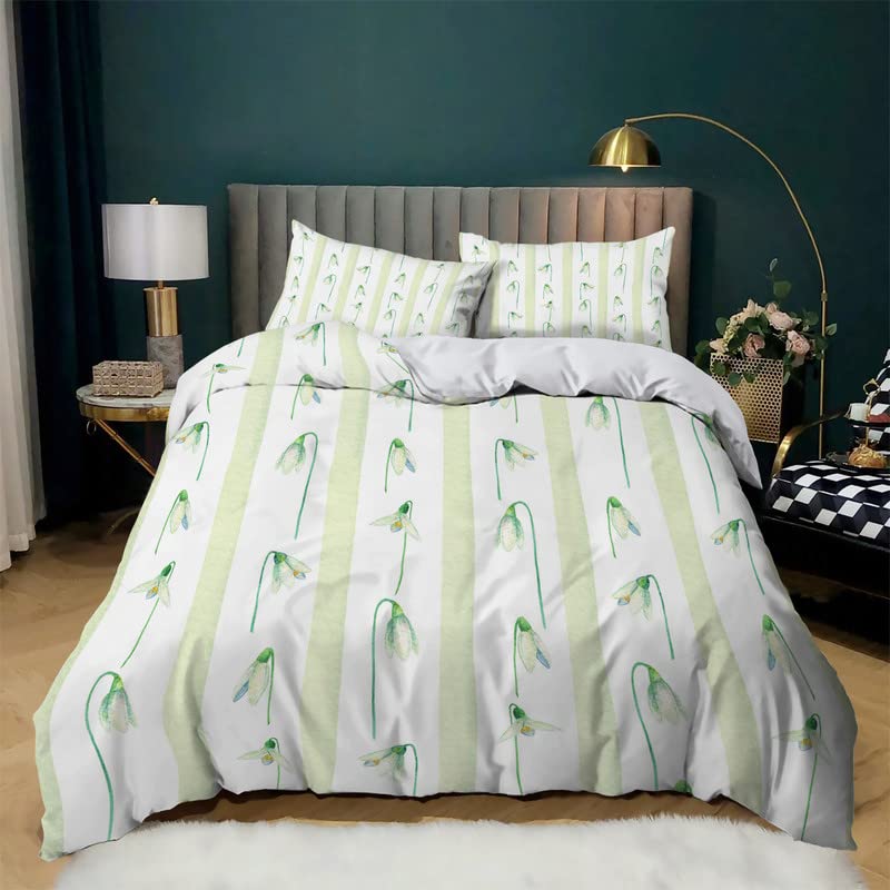 California King Duvet Cover Floral Soft Microfiber Bedding Sets with Zipper 3 Pieces Green Duvet Cover Sets for Women Man Customizable(1 Duvet Cover California King 104x98 + 2 Pillow Cases)