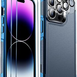 Red2Fire for iPhone 14 Pro Max Case, with 2 Pcs Tempered Glass Lens & Screen Protector [Military Grade Shockproof] Heavy Duty Full Body Protection Phone Case for iPhone 14 Pro Max 6.7 inch Dark Blue