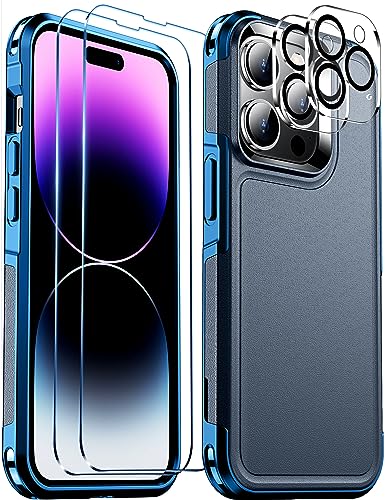 Red2Fire for iPhone 14 Pro Max Case, with 2 Pcs Tempered Glass Lens & Screen Protector [Military Grade Shockproof] Heavy Duty Full Body Protection Phone Case for iPhone 14 Pro Max 6.7 inch Dark Blue