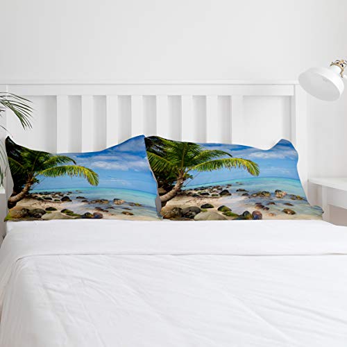 Maliyand Full Duvet Cover Set of 3,Palm Tree Beach Sea Cloud Blue Sky Island Reef Stone Duvet Covers with Zipper Closure and Corner Ties(1 Comforter Cover +2 Pillow Cases)