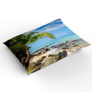 Maliyand Full Duvet Cover Set of 3,Palm Tree Beach Sea Cloud Blue Sky Island Reef Stone Duvet Covers with Zipper Closure and Corner Ties(1 Comforter Cover +2 Pillow Cases)