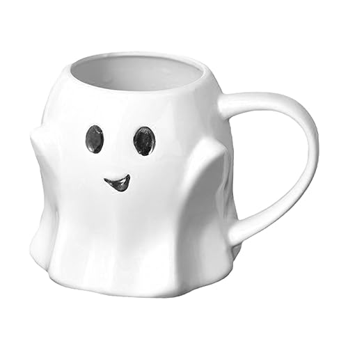 UNNIQ Spooky Ghost Mug - Creative Ceramic Ghostface Cup for Milk, Halloween Coffee Cup, White Ceramic Ghost Shaped 3D Coffee Cup with Handle, Cute Halloween Mugs for Friends, Family, Colleagues