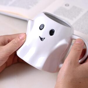 UNNIQ Spooky Ghost Mug - Creative Ceramic Ghostface Cup for Milk, Halloween Coffee Cup, White Ceramic Ghost Shaped 3D Coffee Cup with Handle, Cute Halloween Mugs for Friends, Family, Colleagues