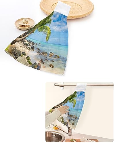 MUENINELE Hand Towel,Palm Tree Beach Sea Cloud Blue Sky Island Reef Stone Absorbent Hanging Towel Fast Drying Towels for Kitchen Bathroom Toilet Home 18"x14" 2Pcs