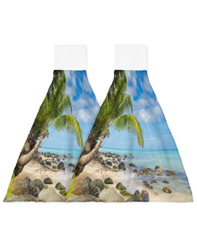 MUENINELE Hand Towel,Palm Tree Beach Sea Cloud Blue Sky Island Reef Stone Absorbent Hanging Towel Fast Drying Towels for Kitchen Bathroom Toilet Home 18"x14" 2Pcs