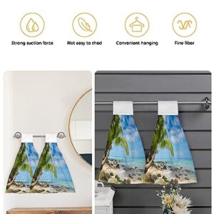 MUENINELE Hand Towel,Palm Tree Beach Sea Cloud Blue Sky Island Reef Stone Absorbent Hanging Towel Fast Drying Towels for Kitchen Bathroom Toilet Home 18"x14" 2Pcs