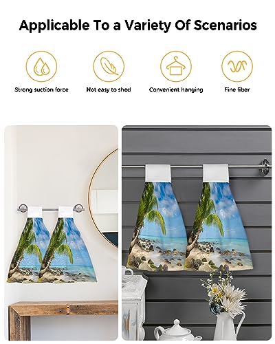 MUENINELE Hand Towel,Palm Tree Beach Sea Cloud Blue Sky Island Reef Stone Absorbent Hanging Towel Fast Drying Towels for Kitchen Bathroom Toilet Home 18"x14" 2Pcs