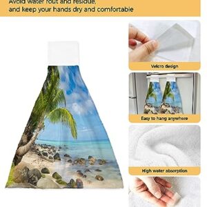 MUENINELE Hand Towel,Palm Tree Beach Sea Cloud Blue Sky Island Reef Stone Absorbent Hanging Towel Fast Drying Towels for Kitchen Bathroom Toilet Home 18"x14" 2Pcs