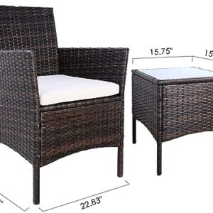 3pcs Patio Furniture Bistro Set PE Rattan Wicker Chairs with Coffee Table Set, Brown