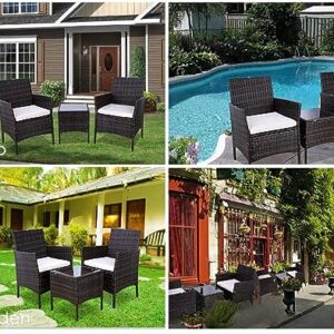 3pcs Patio Furniture Bistro Set PE Rattan Wicker Chairs with Coffee Table Set, Brown