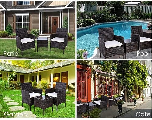 3pcs Patio Furniture Bistro Set PE Rattan Wicker Chairs with Coffee Table Set, Brown