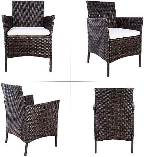 3pcs Patio Furniture Bistro Set PE Rattan Wicker Chairs with Coffee Table Set, Brown