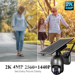 Security Camera Camera 2K 4MP Solar IP Camera 8W Power Rechargeable Battery Video Surveillance Wireless PTZ Camera WiFi Alarm Color Night Vision Surveillance Camera with Spotlight ( Size : 4MP 4G Cam